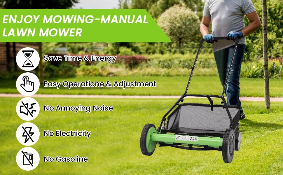 Hyundai Lawnmower KIRVOVIY Manual Push Lawn Mower – 45cm Wide Cut, 5 ...